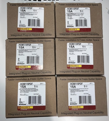 6x SQUARE D HOM115PDF Plug On Neutral 15A AFCI/GFCI Dual Combination ...