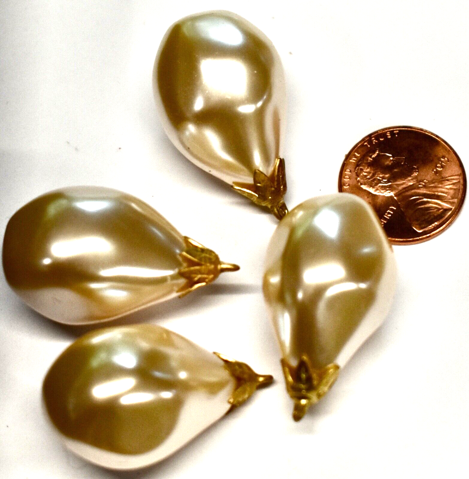 LARGE BAROQUE FAUX PEARL PENDANTS * 20mm x 32mm * DENTED PEARLS ...