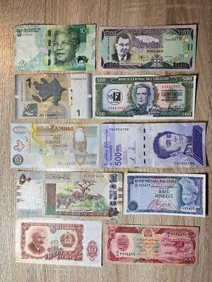 Tremendous Lot of 10 Assorted World Paper Money Circulated Foreign ...