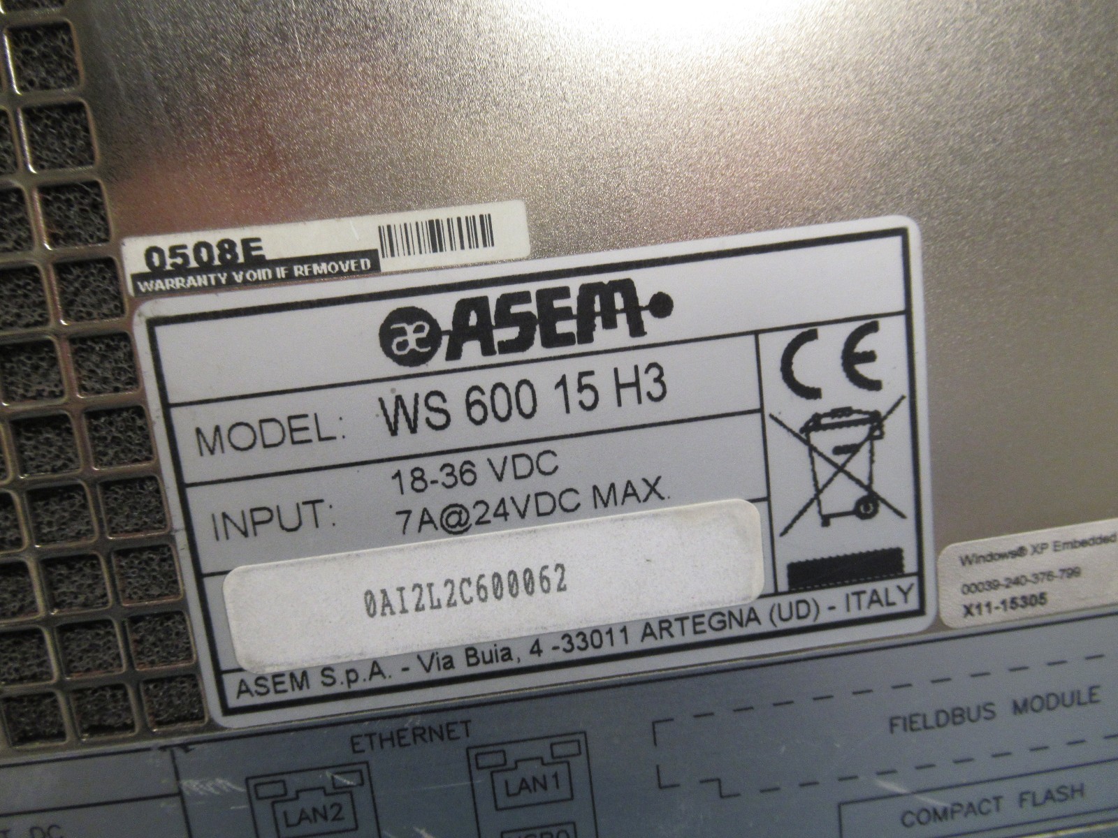 ASEM TOUCH SCREEN OPERATOR INTERFACE PANEL WS 600 15 H3 WS60015H3 7 AMP ...