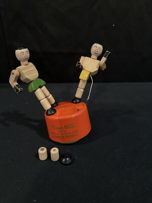 Kohner Wooden Push Puppet Toy Hit and Miss Boxers Plastic Base 1950s As ...