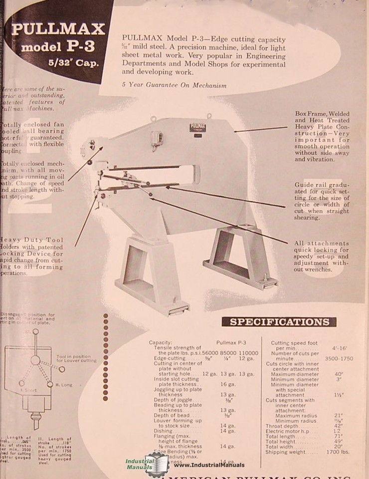 Pullmax P2 and P3, Plate Worker, Instructions Parts and Projects Manual ...