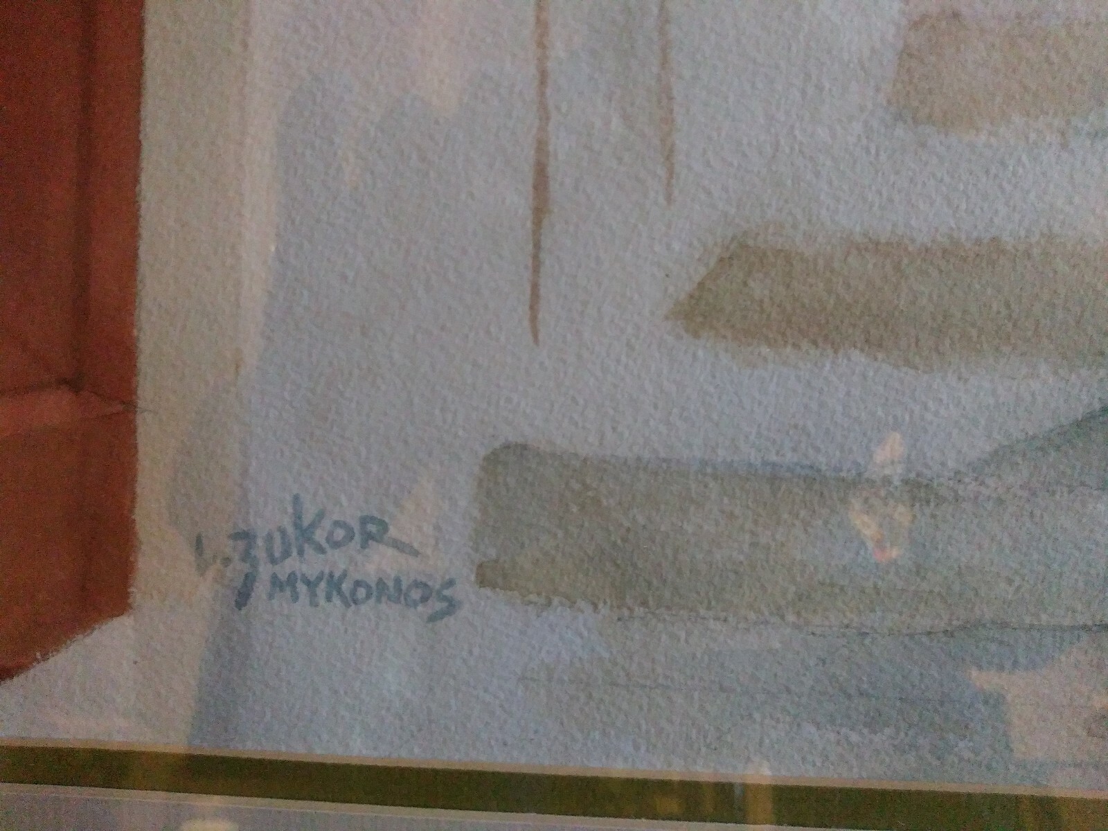 ORIGINAL ART WORK PAINTING. BY LOU ZUKOR. WATERCOLOR. "MYKONOS" SIGNED ...
