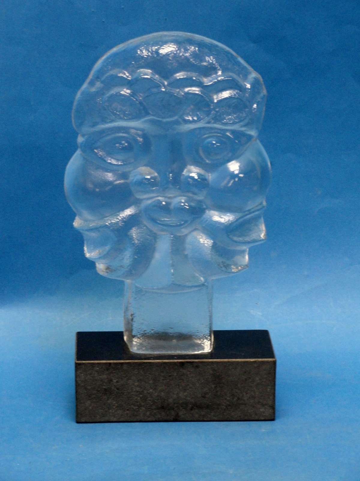 ENORMOUS LARS HELLSTEN SKRUF SWEDEN MODERNIST STYLIZED FACE ART GLASS ...