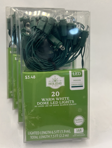4 x 20 Warm White LED Dome Lights Green Wire Battery Operated string ...