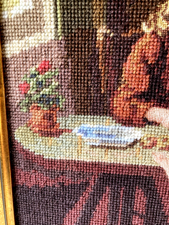ANNE MULDER DUTCH ROOM PARLOR Vtg Wool Needlepoint Tapestry 23x28 Gold ...