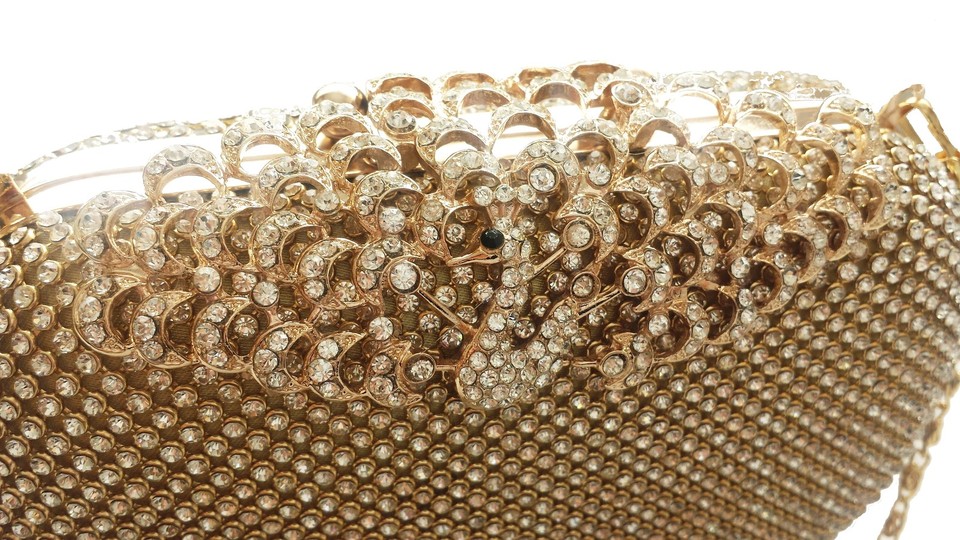 Gold Bling Diamond Crystal Diamante Evening bag Clutch Purse Bride ...