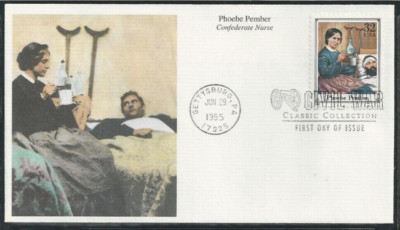 CIVIL WAR CONFEDERATE NURSE PHOEBE PEMBER 1995 MYSTIC CACHET FDC UNADDR ...