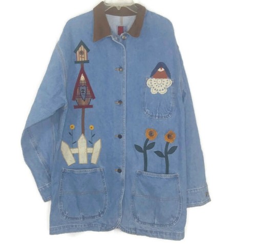 Vintage Sun Belt Denim Birdhouse, Birds, Floral Denim Barn Jacket ...