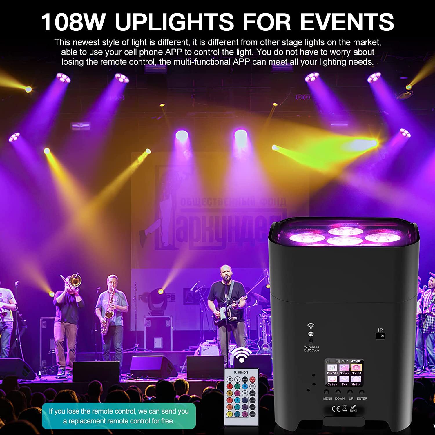 108W Akku Par LED RGBWA UV Wiederaufladbare DMX APP-Steuerung DJ Bar ...
