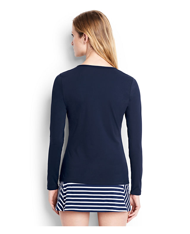 Landsend Womens Long Sleeve Swim Tee Rash Guard Deep Sea Xs Item