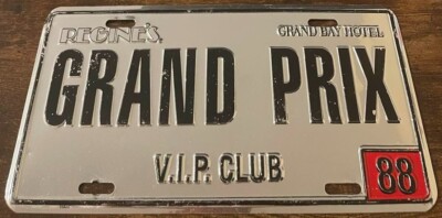 GRAND PRIX VIP Booster License Plate Grand Bay Hotel Regine's 88 | eBay