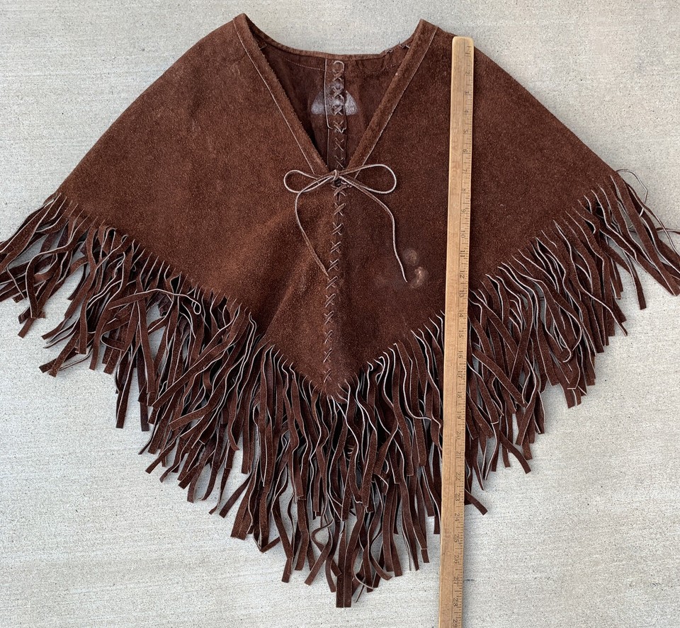Vintage Brown Suede Poncho Fringe Western Cowgirl Cowboy Hippy Hippie ...