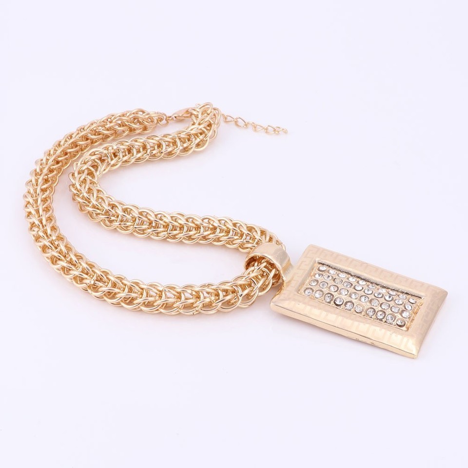 Gold Plated Crystal 4 Pieces Jewelry Set with Thick Box Shape Chain | eBay