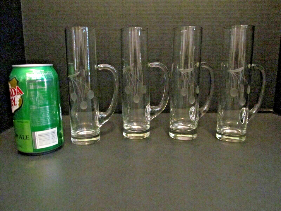 VINTAGE HAND BLOWN TALL DUBBLE SHOT GLASS SET 4 ETCHED GLASSES | eBay