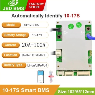 JBD Smart BMS 10S-17S 20A-80A Li-ion Same Port w/ Balance 36V 48V 60V ...