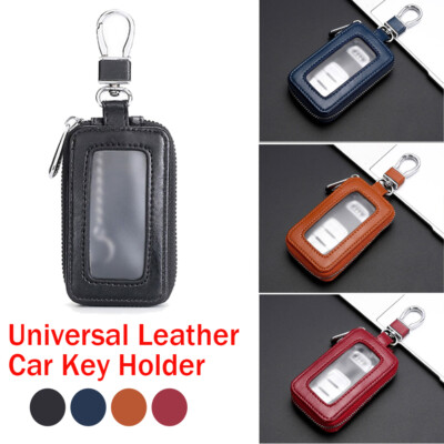 Car Key Holder Cover Key Chain Bag Genuine Leather Remote Fob Zipper ...