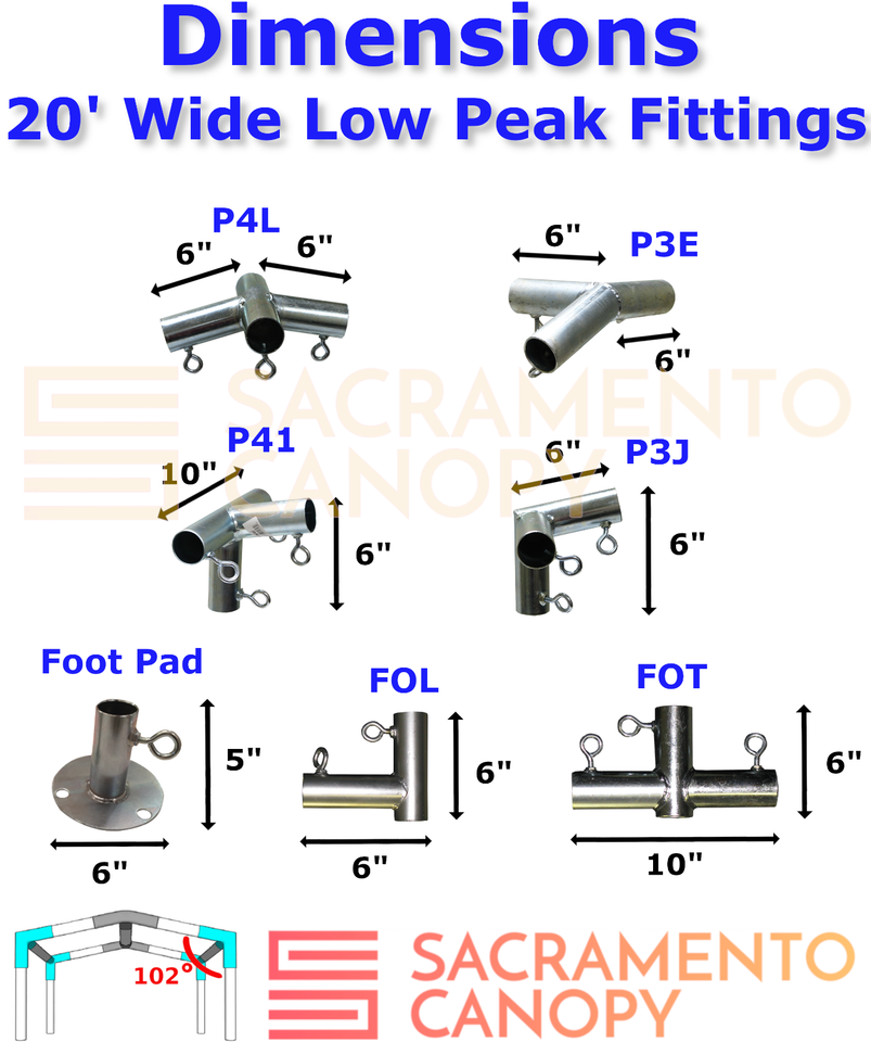 Low Peak Canopy Fittings Kits (20' Wide Width), DIY Carport ...