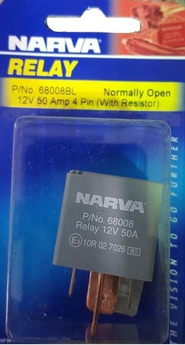 Narva 12V 50A NORMALLY OPEN 4 PIN RELAY WITH RESISTOR 68008BL | eBay ...