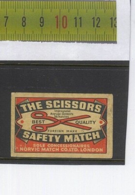 Matchbox label - THE SCISSORS Sole Concessionaires NORVIC Safety Match ...