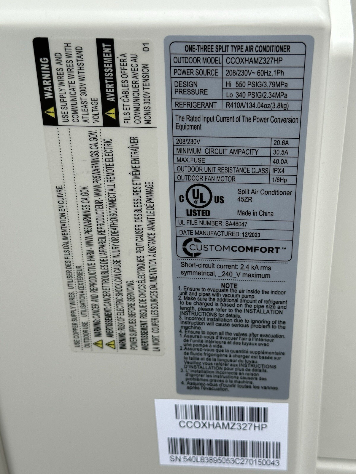 NEW Custom Comfort 27K BTU 3 Zone Xtreme Heat / Air Conditioner Mini ...