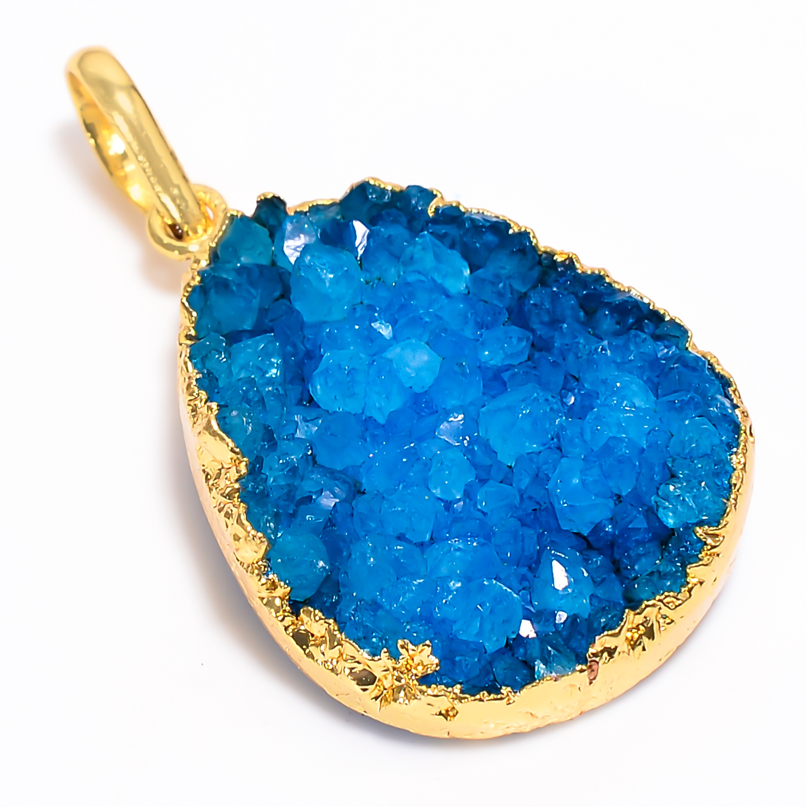 Sky Blue Druzy Gemstone Ethnic Handmade 925 Sterling Gold Pendant 1.7 ...