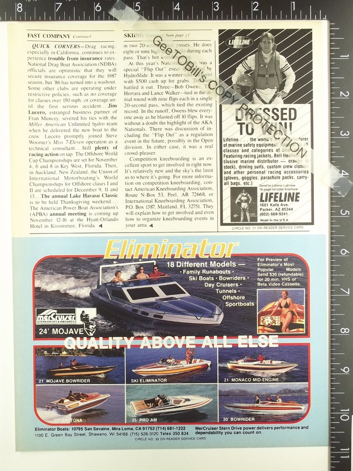 1986 2) ADs, Stoker Sport Tunnel & Eliminator 21 24 Mojave ski Monaco ...