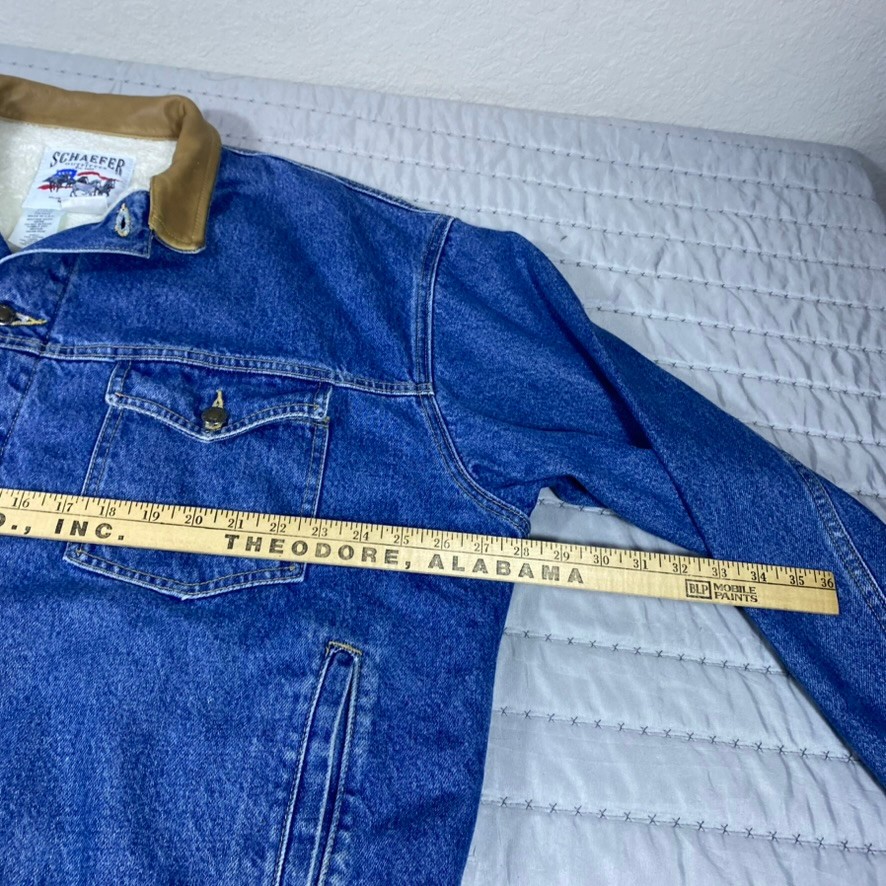 Vtg Schaefer Mens Blanket Lined Denim Jacket Leather Size 2XL Leather ...