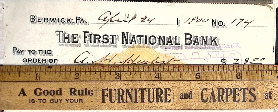 Vintage First National Bank Berwick Pa Check Lot Early 1900s ...