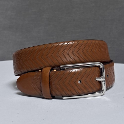 Johnston Murphy Belt 32 Brown Cognac Wilver Leather Italy Embossed ...