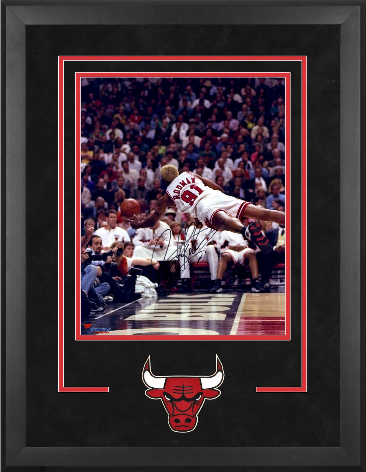 Dennis Rodman Chicago Bulls Deluxe Framed Autographed 16" x 20" Diving ...
