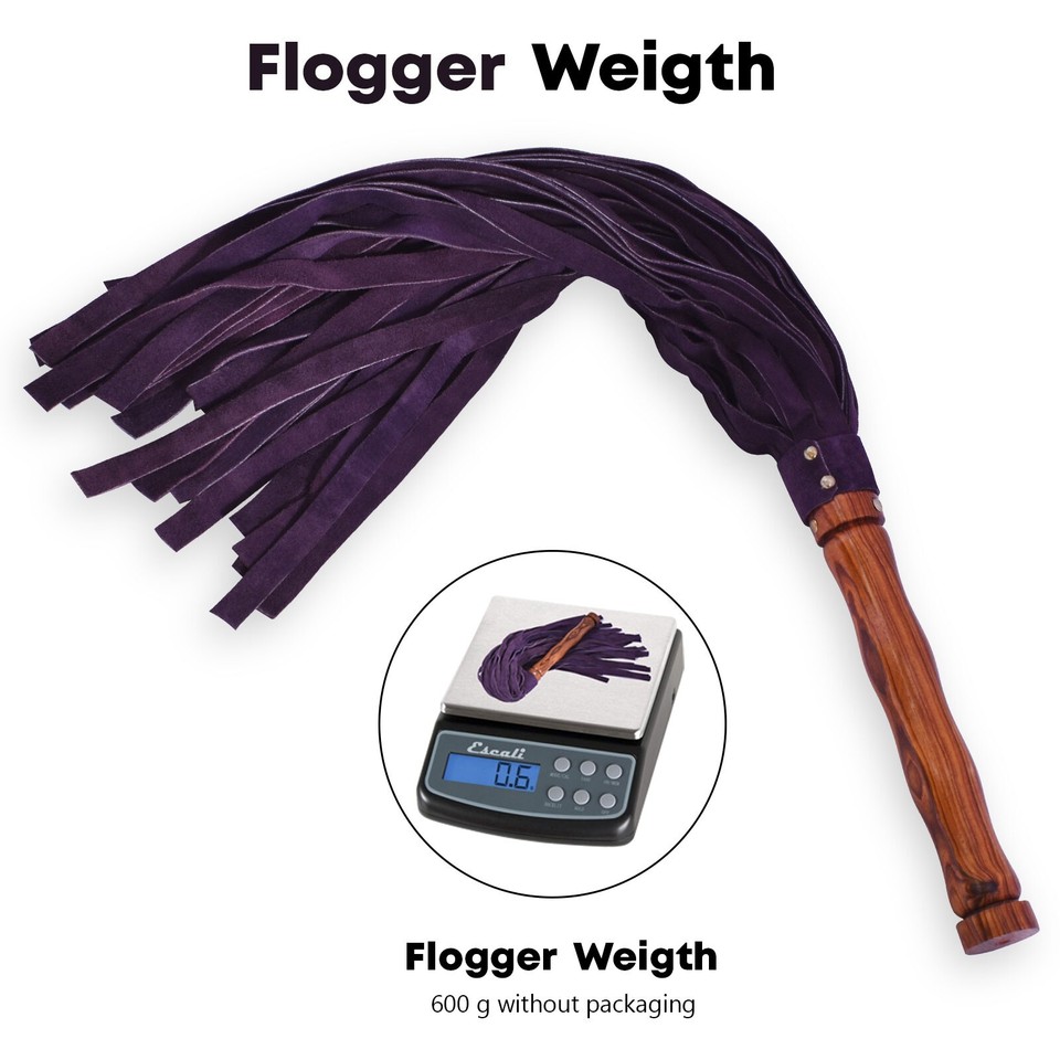 BDSM Purple Leather Flogger,Purple Suede Leather 50 Falls Wooden handle ...