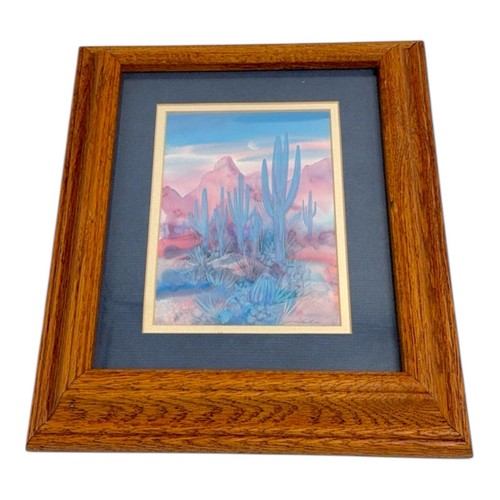 Jim Prindiville Framed Watercolor Desert Cactus Landscape Southwestern ...