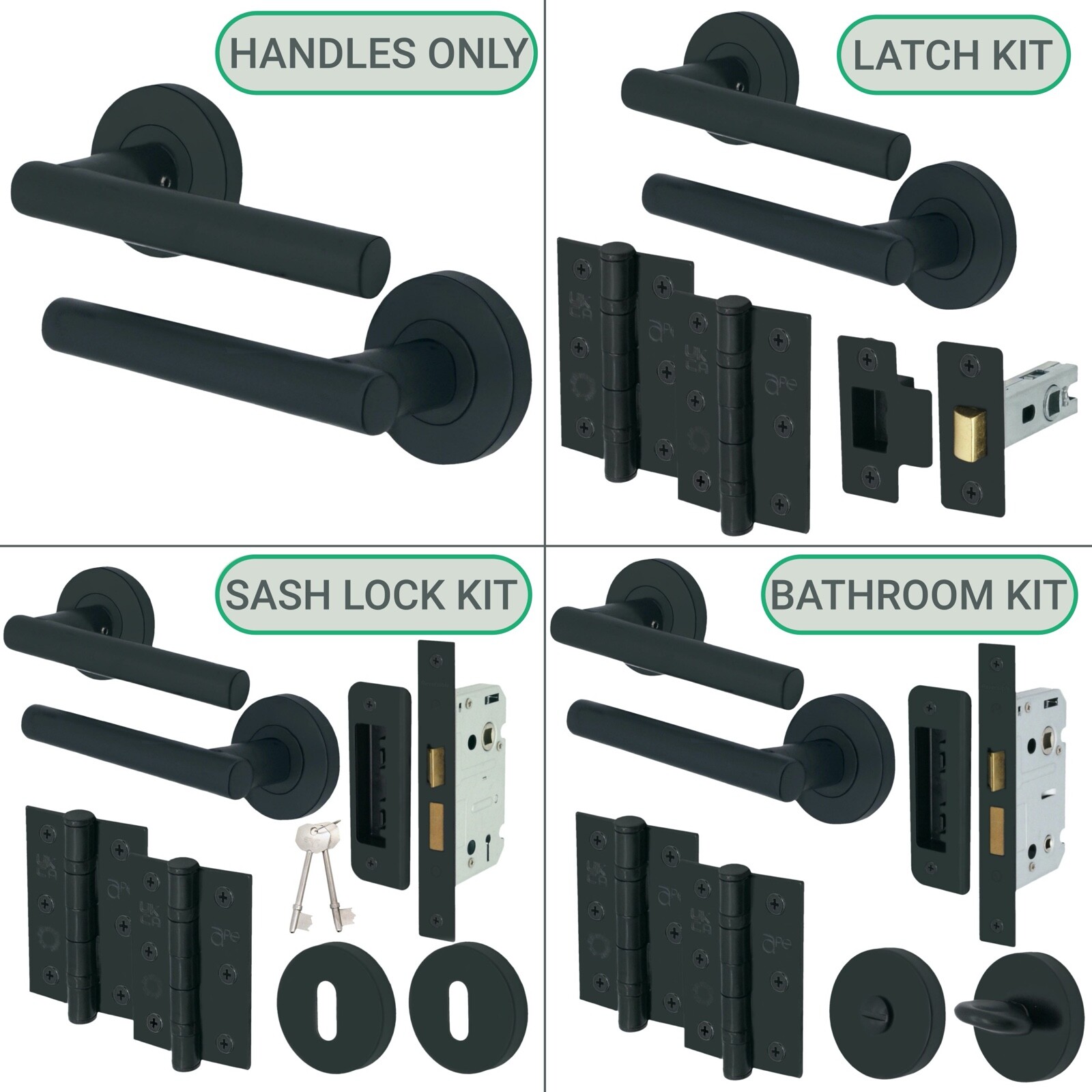 Black Internal Door Handles Pack Lever Matt Black Sets Latch Lock ...