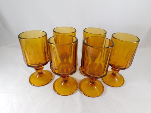 Vintage Colony Glass Nouveau Gold / Amber Wine Footed Goblets Set of 6 ...