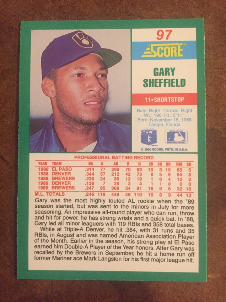 Gary Sheffield 97 Score 1990 MLB Baseball Trading Card | eBay