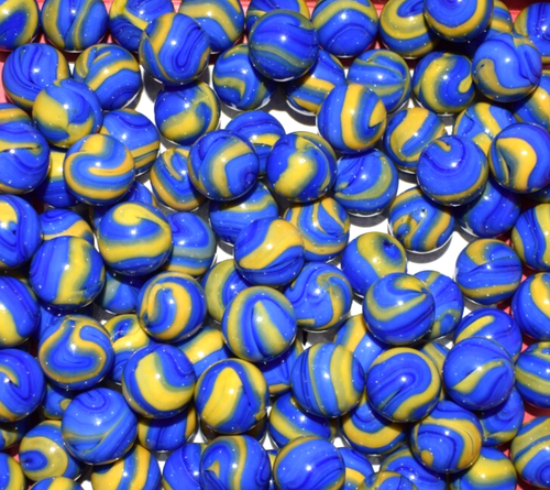 ⭐Lot of 25 Vacor 🔵🟡 Cub Scouts🟡🔵Bright💡Swirl Marbles .562"=19/32"=15mm ...