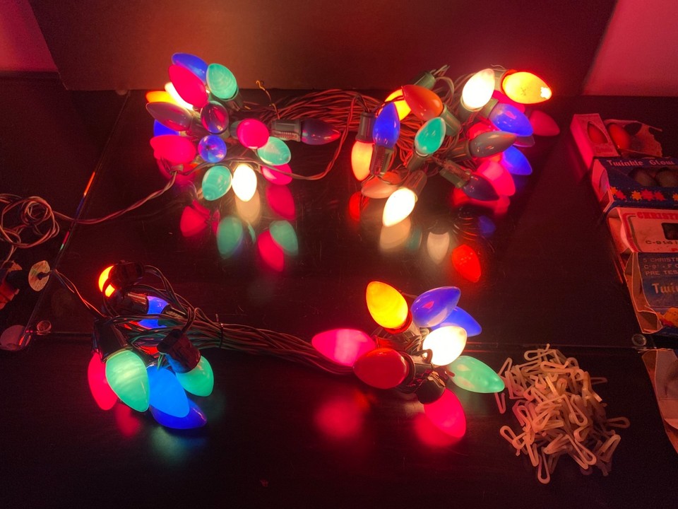 Vintage C9 Christmas Lights 40＆15 Lamp Strings w/Metal Clips + C-9 1/4 ...