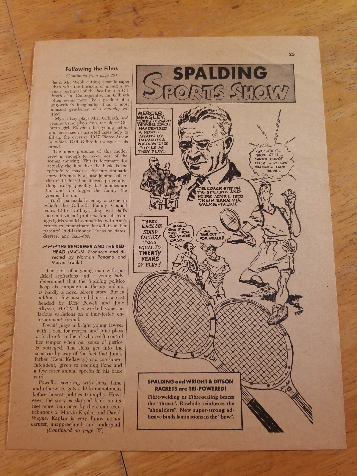 1950 print ad-Mercer Beasley-Spalding/Wright & Ditson Tennis Rackets tri-powered | eBay