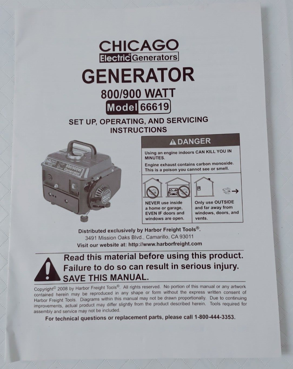 Chicago 800w Generator Manual Chicago Electric 93881 Operating