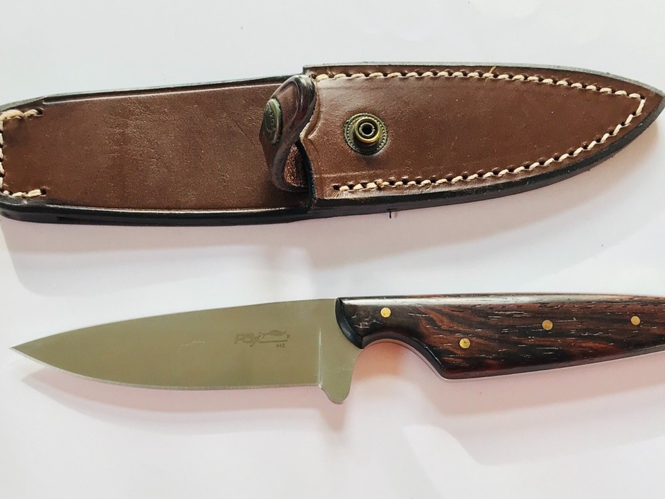 Fox Knives Italy fixed blade knife Burl Wood leather sheath Vintage ...