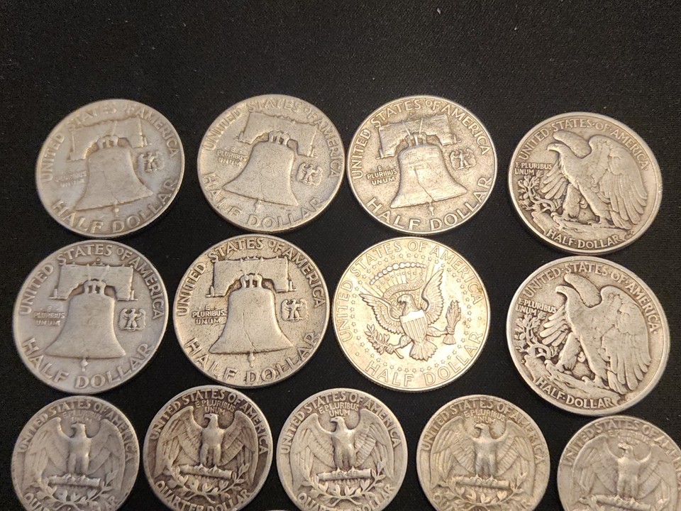 Mixed 90% Silver Coins Lot $8.20 Face - Junk US Half Dollars, Quarters ...