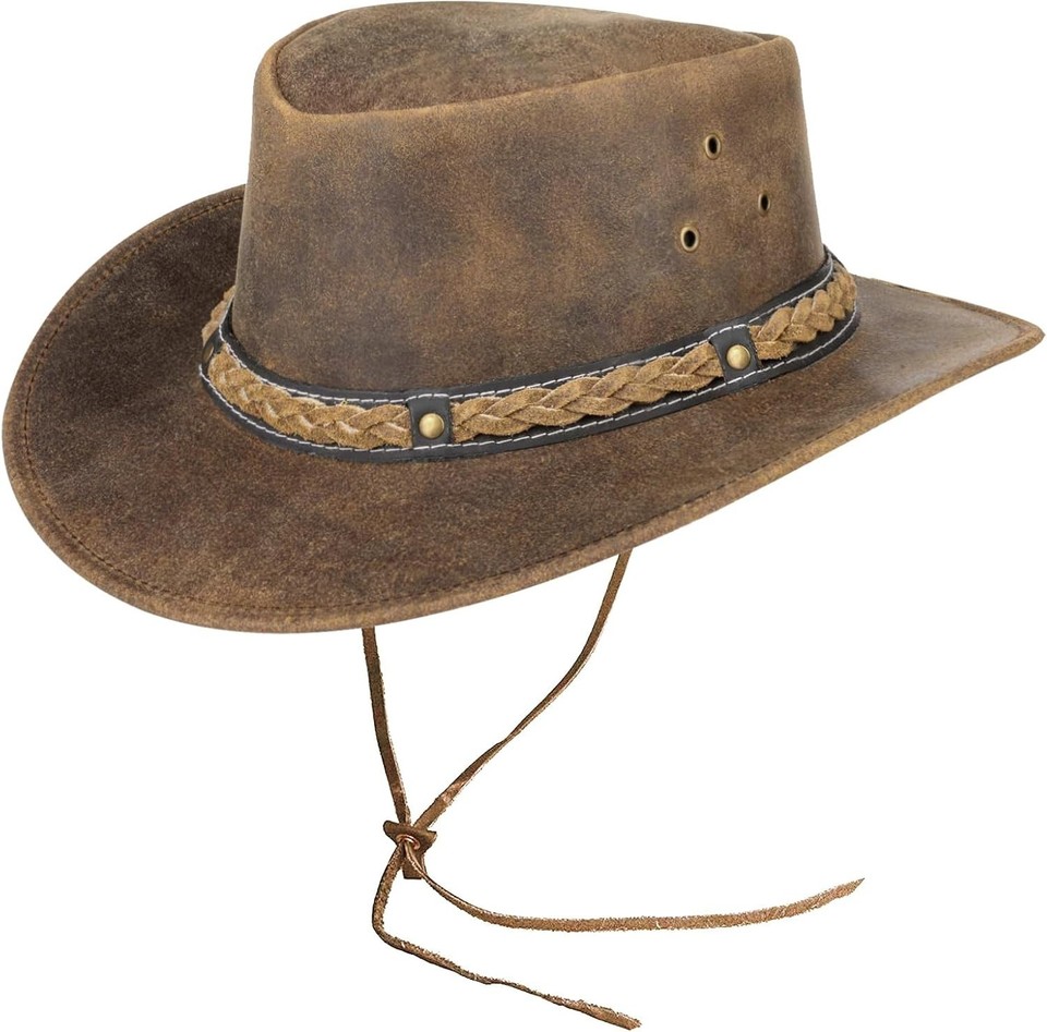 Real Leather Brown Cowboy Hat Men's Brown Western Hat With Adjustable ...