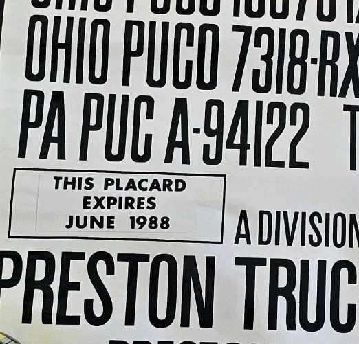 20X21 1988 FRONTIER PRESTON TRUCKING Heavy TRUCK PLACARD STICKER 3M ...