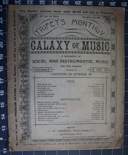1890s VTG Trifet's Monthly Galaxy of Music 1891 Sheet Music Vocal Instr ...