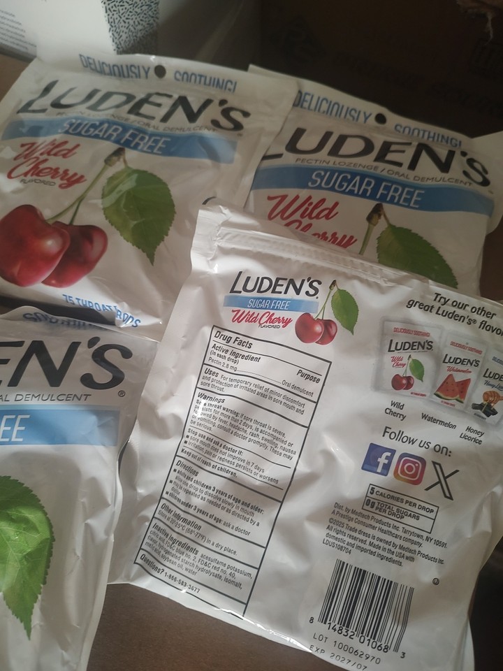 4 Luden's Sugar Free Wild Cherry Throat Drops, 75 Count Exp 07 /27 ...