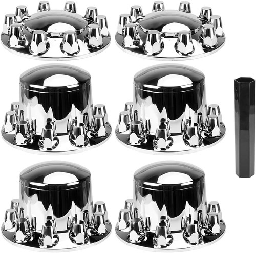 Chrome Hub Cover Semi Truck Wheel Kit Axle Cover 33mm Lug Front & Rear ...