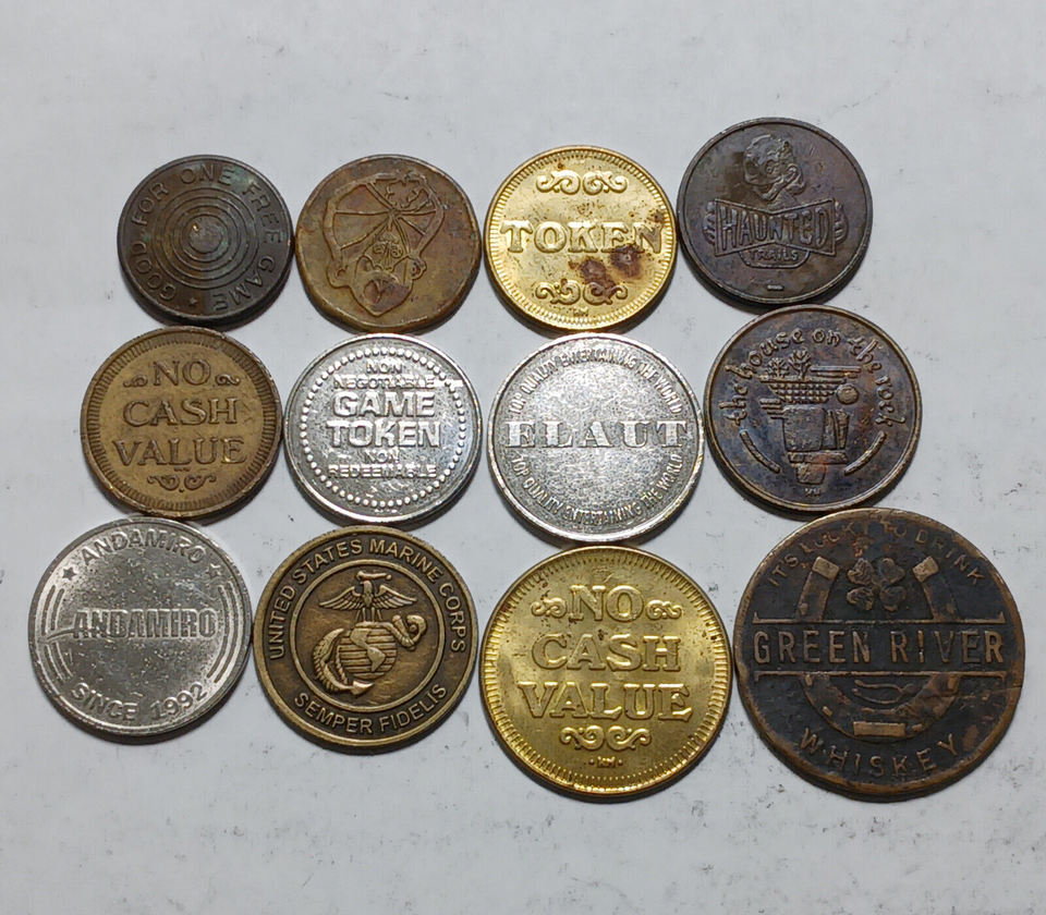 Lot of 12x Tokens - U.S. Marines, Green River Whiskey, Myrtle Beach ...