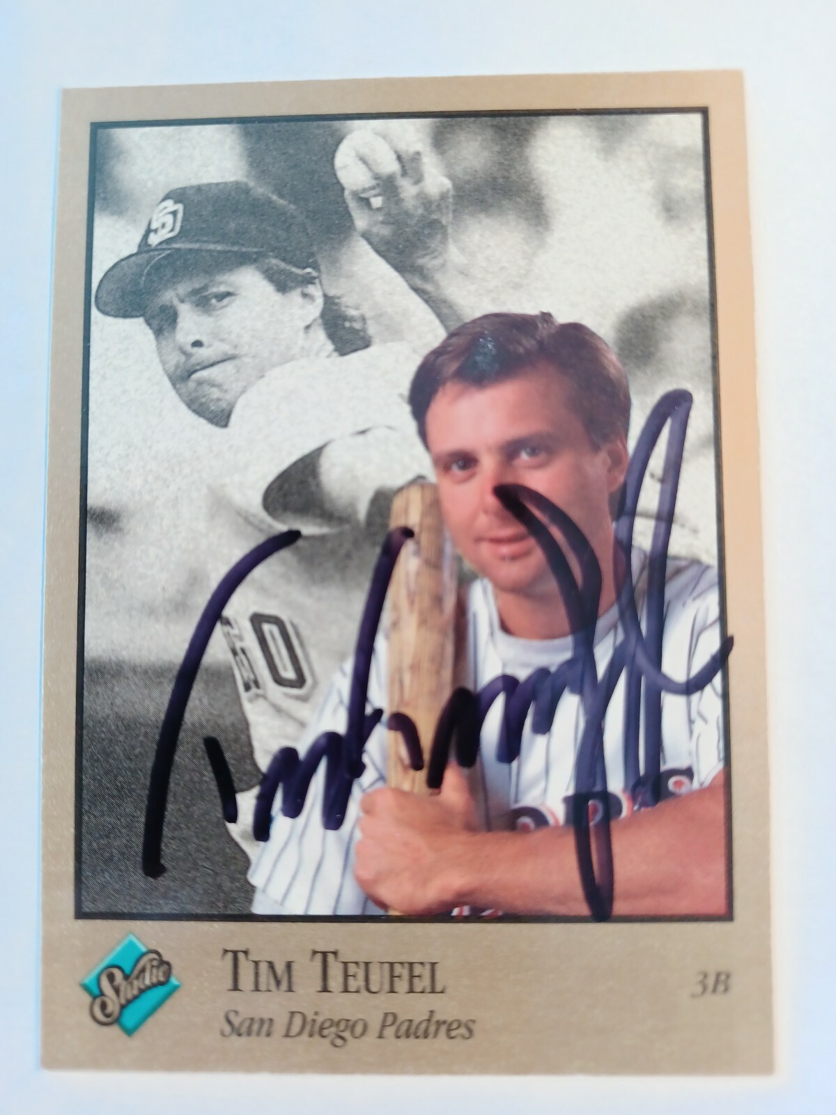 TIM TEUFEL 1992 Leaf Studio #110 autographed signed card PADRES 92 Auto ...