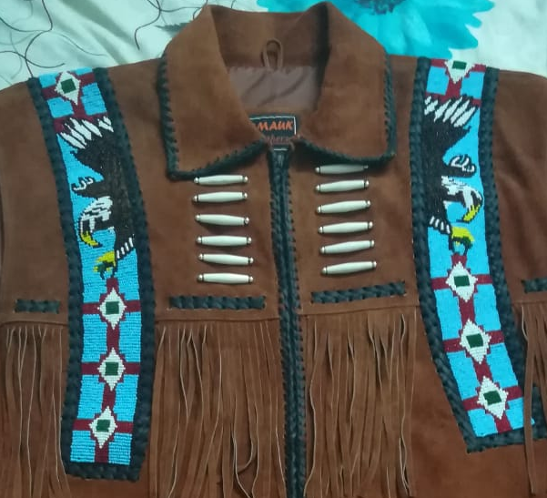 Men Western Cowboy Suede Fringe Jacket Beaded Native American Leather ...